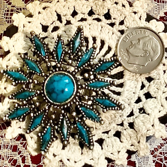 Unknown | Jewelry | Vintage Brooch Pin Turquoise 2 Round 982 | Poshmark